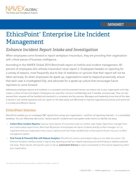 EthicsPoint® Incident Management Enterprise Lite Datasheet | NAVEX
